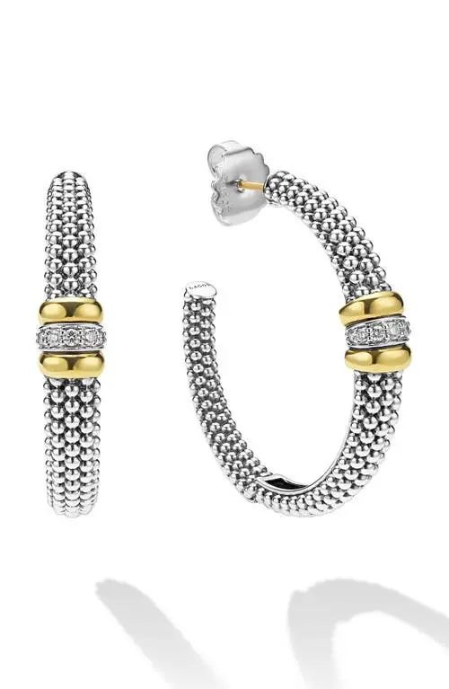 Lagos Signature Caviar Diamond Hoop Earrings - Two Tone