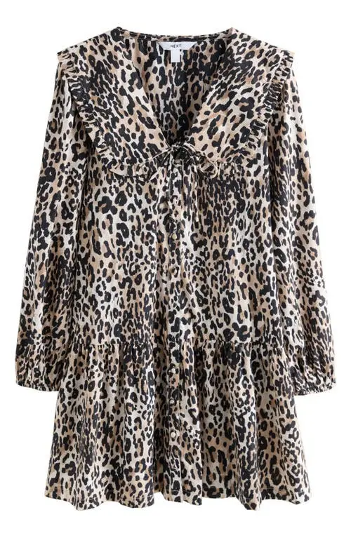 NEXT Long Sleeve Leopard Print Mini Dress
