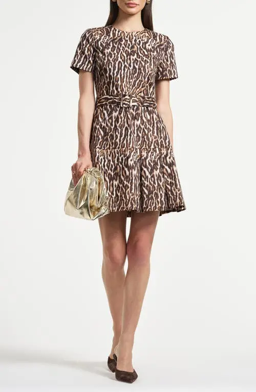 ISAAC MIZRAHI NEW YORK Tie Dye Pleated Mini Dress - Leopard