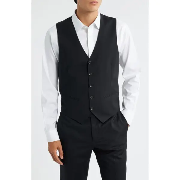 JACK VICTOR Owen Five-button Stretch Wool Vest - Black