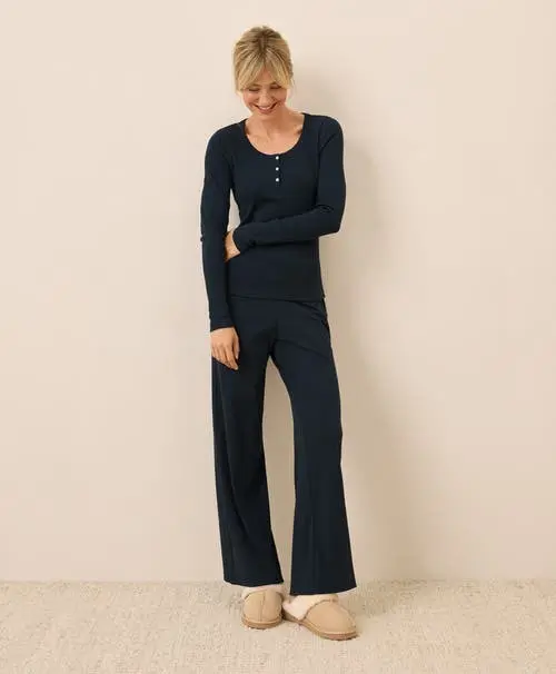 PACT Dream Rib Wide Leg Lounge Pant - Midnight Blue