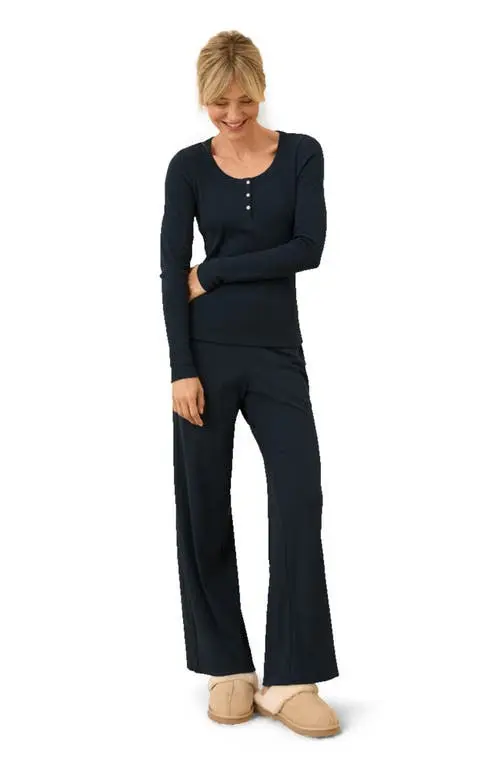 PACT Dream Rib Wide Leg Lounge Pant - Midnight Blue