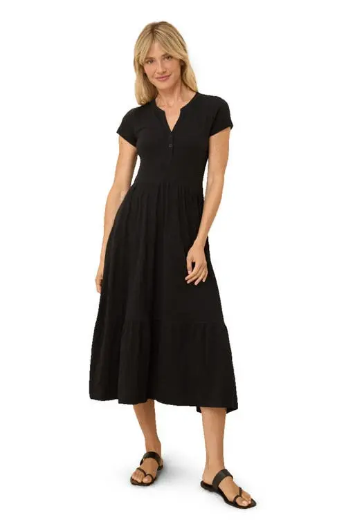 PACT Organic Cotton Relaxed Slub Henley Market Dress - Black