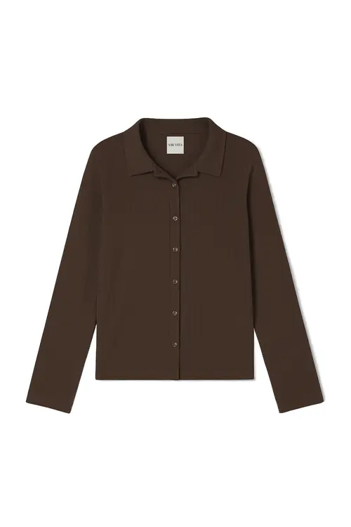 VIR VITA Eloise Pointelle Cardigan - Espresso