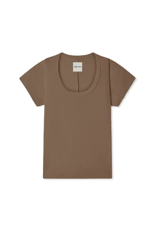 VIR VITA Pointelle Scoop Tee - Bark