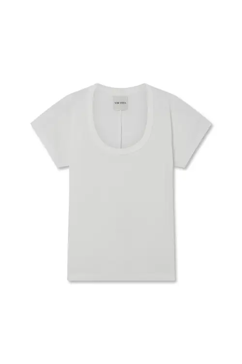 VIR VITA Pointelle Scoop Tee - Coconut