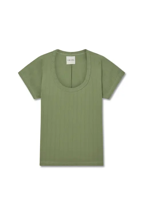 VIR VITA Pointelle Scoop Tee - Sage