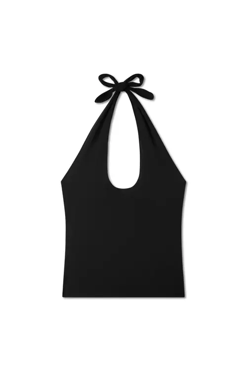 VIR VITA Pointelle Halter Top - Black