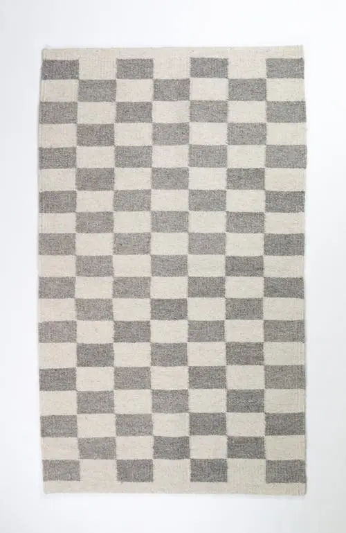 ARCHIVE NEW YORK Zapptec Checkered Handwoven Flatweave Wool Rug - Grey