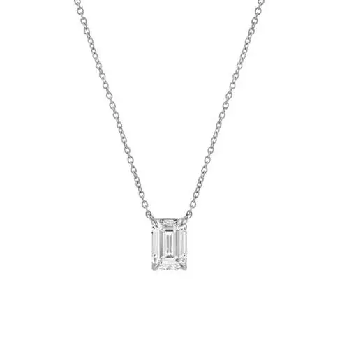 LUVMYJEWELRY 14k Gold Lab Grown Diamond Emerald Cut Solitaire Necklace - 14k White Gold