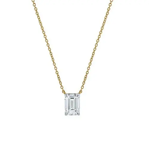 LUVMYJEWELRY 14k Gold Lab Grown Diamond Emerald Cut Solitaire Necklace - 14k Yellow Gold