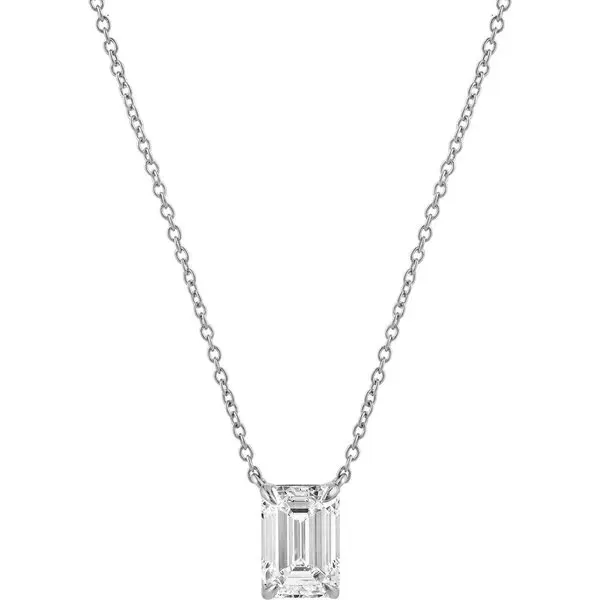 LUVMYJEWELRY Emerald Cut 0.75 Ct Lab Grown Diamond 14k Gold Necklace - 14k White Gold