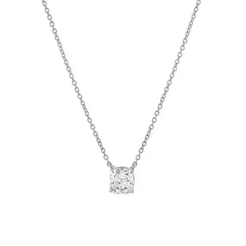 LUVMYJEWELRY 14k Gold 1.00 Ct Lab Grown Diamond Cushion Solitaire Necklace - 14k White Gold