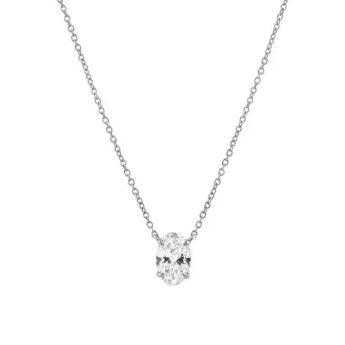 LUVMYJEWELRY 14k Gold 1 Ct. Lab Grown Diamond Oval Necklace - 14k White Gold
