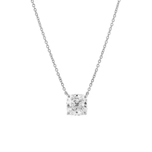 LUVMYJEWELRY 14k Gold 1.50 Ct Lab Grown Diamond Cushion Pendant Necklace - 14k White Gold