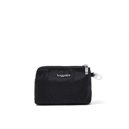 BAGGALLINI On The Go Daily Rfid Zip Pouch - Black Cheetah Emboss