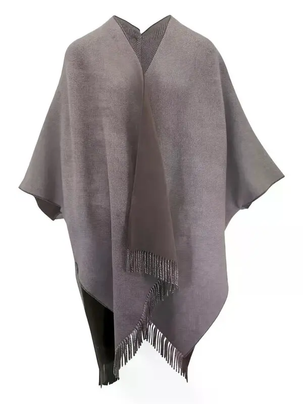 Brunello Cucinelli Herringbone-pattern Fringed Poncho - Brown