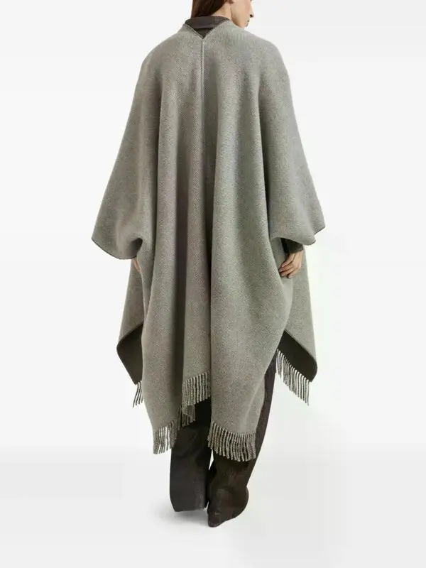Brunello Cucinelli Herringbone-pattern Fringed Poncho - Brown