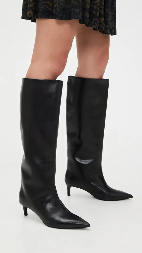 Free People Kiki Kitten Heel Leather Boots - Black