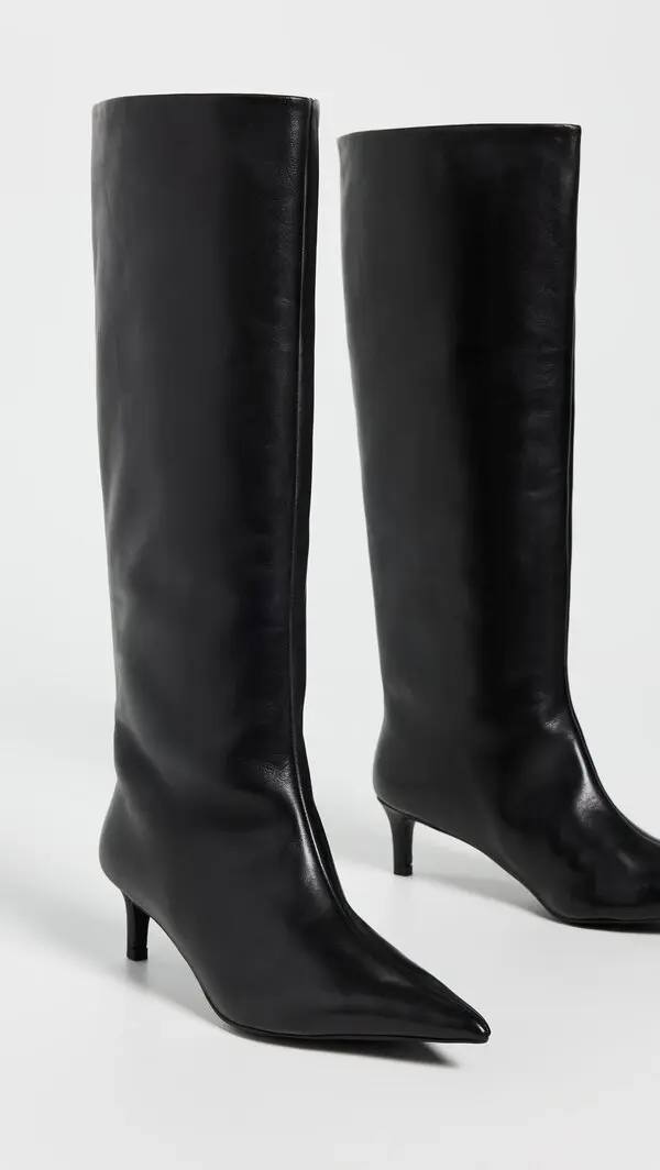 Free People Kiki Kitten Heel Leather Boots - Black