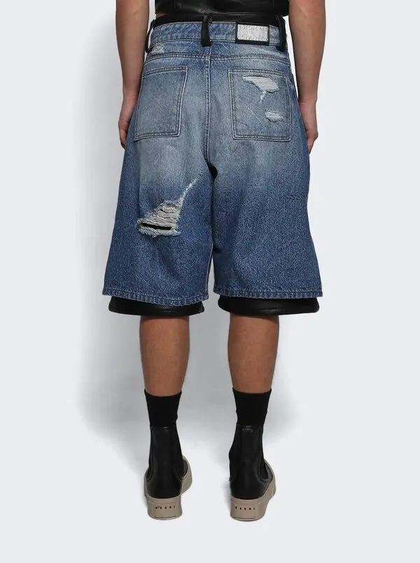 EARTHLING VIP Stacked Denim And Leather Shorts