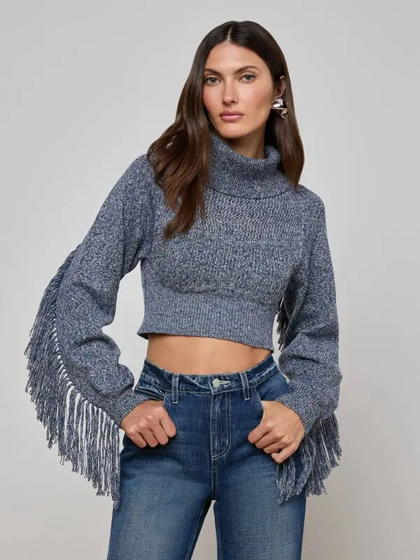 L'Agence Maddison Fringed Turtleneck - Denim Blue