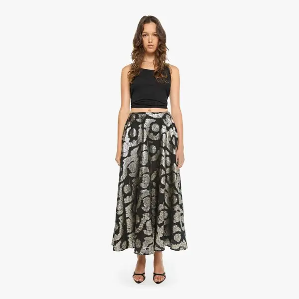 Alix Of Bohemia Roxanne Metallic Graphic Print Midi Skirt - Black