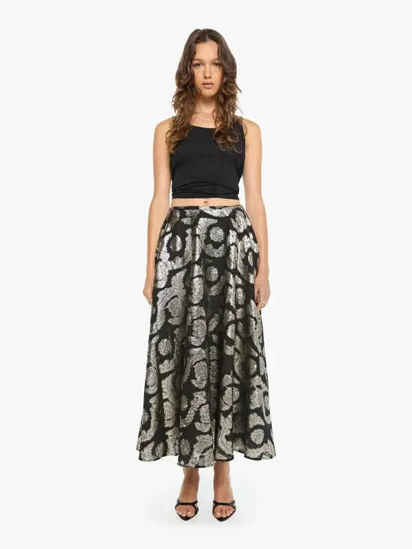 Alix Of Bohemia Roxanne Metallic Graphic Print Midi Skirt - Black