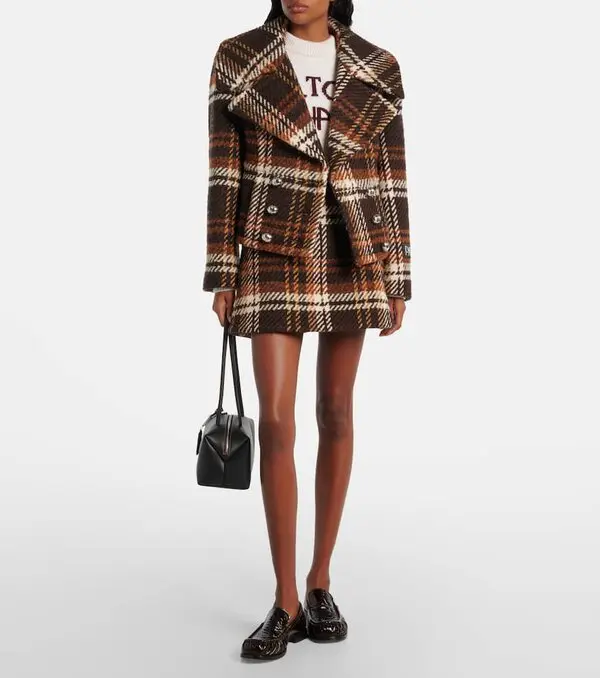 PATOU Checked Double-breasted Wool-blend Jacket