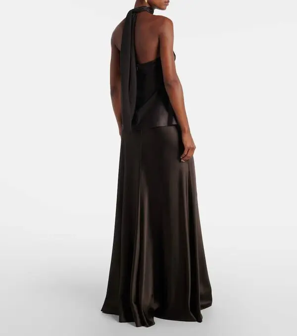 Ralph Lauren Chilton Halterneck Silk-blend Top - Brown