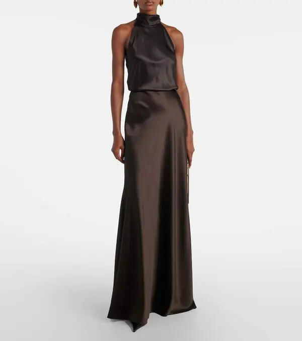 Ralph Lauren Chilton Halterneck Silk-blend Top - Brown