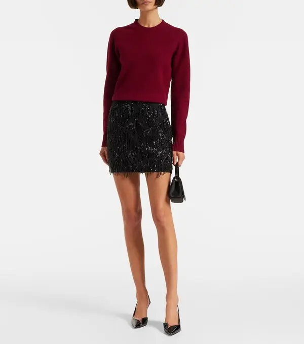 ROTATE BY BIRGER CHRISTENSEN Vika Fringed Sequined Miniskirt