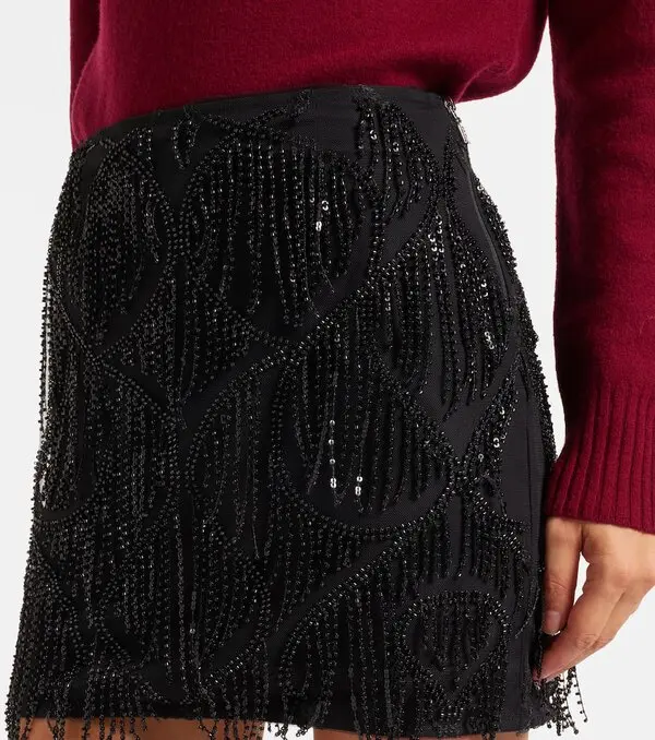 ROTATE BY BIRGER CHRISTENSEN Vika Fringed Sequined Miniskirt