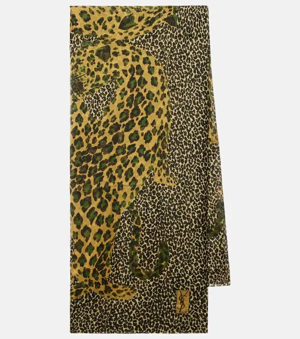 Saint Laurent Leopard-print Silk Scarf - Brown