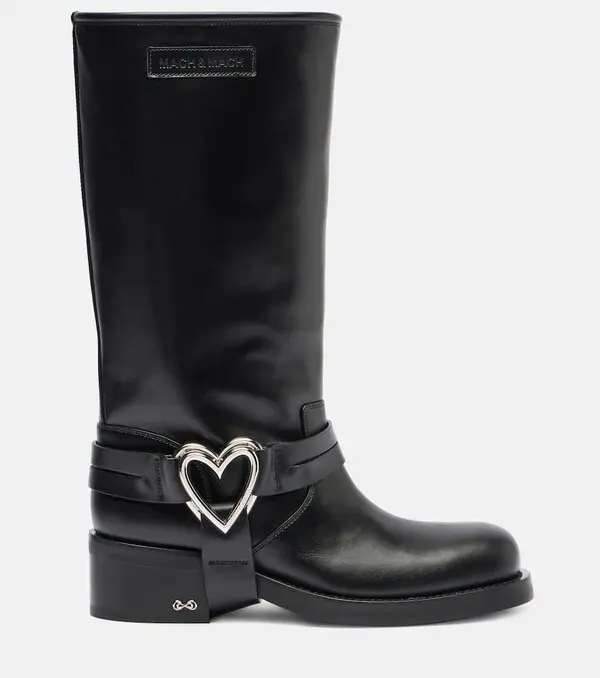 Mach & Mach Double Heart Leather Biker Boots