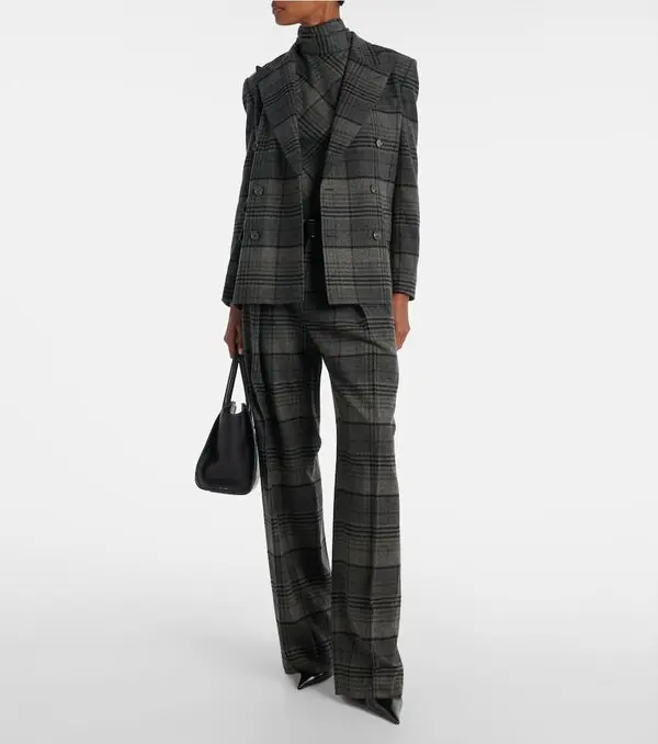 パンツ Ralph Lauren check wide wool slacks gray Ralph Lauren Jody Checked Wool Wide-Leg Pants - Grey | Editorialist