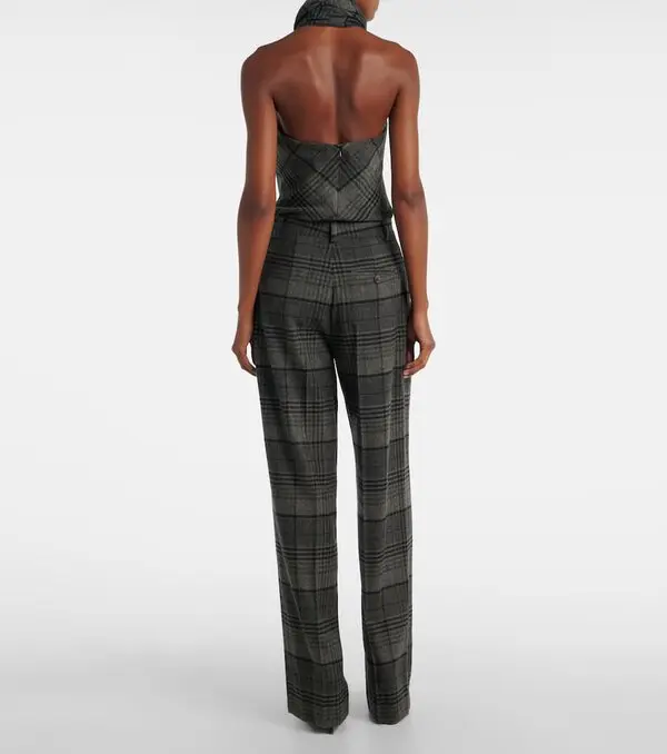 パンツ Ralph Lauren check wide wool slacks gray Ralph Lauren Jody Checked Wool Wide-Leg Pants - Grey | Editorialist