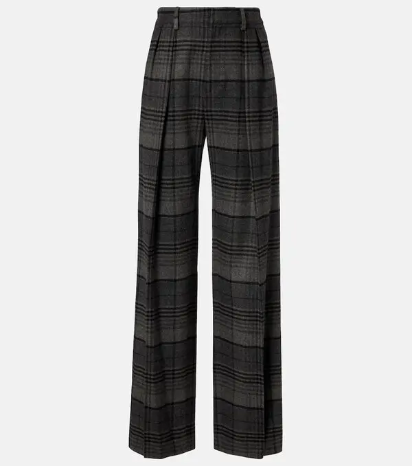 Ralph Lauren Jody Checked Wool Wide-leg Pants - Grey