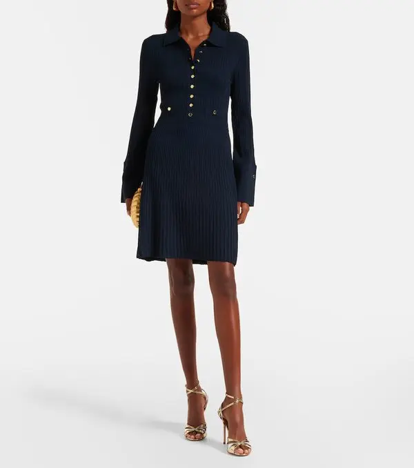 Veronica Beard Lauper Ribbed-knit Mini Dress - Blue