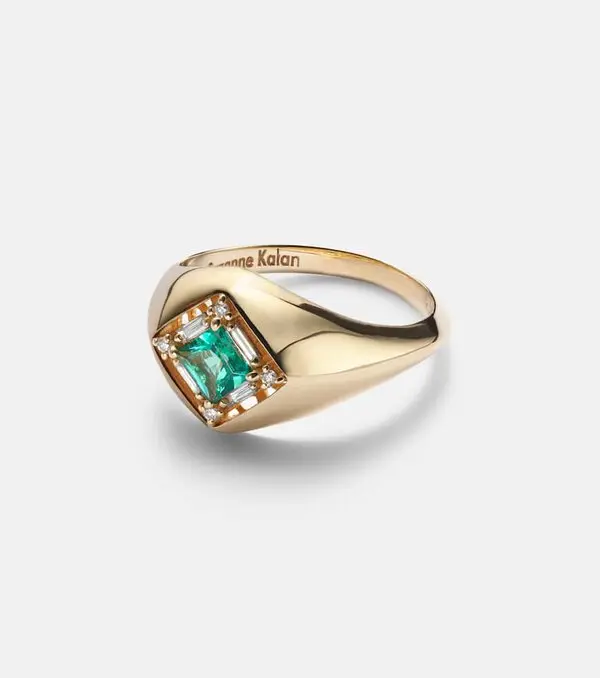 SUZANNE KALAN Signet Ring With Emerald And Diamonds - Gold