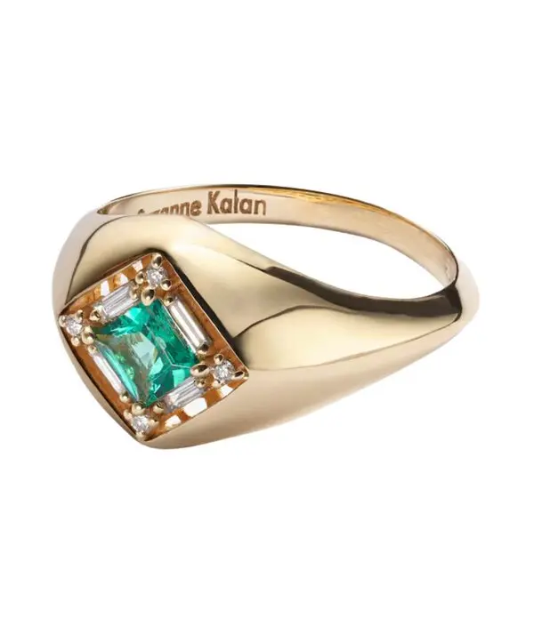 SUZANNE KALAN Signet Ring With Emerald And Diamonds - Gold