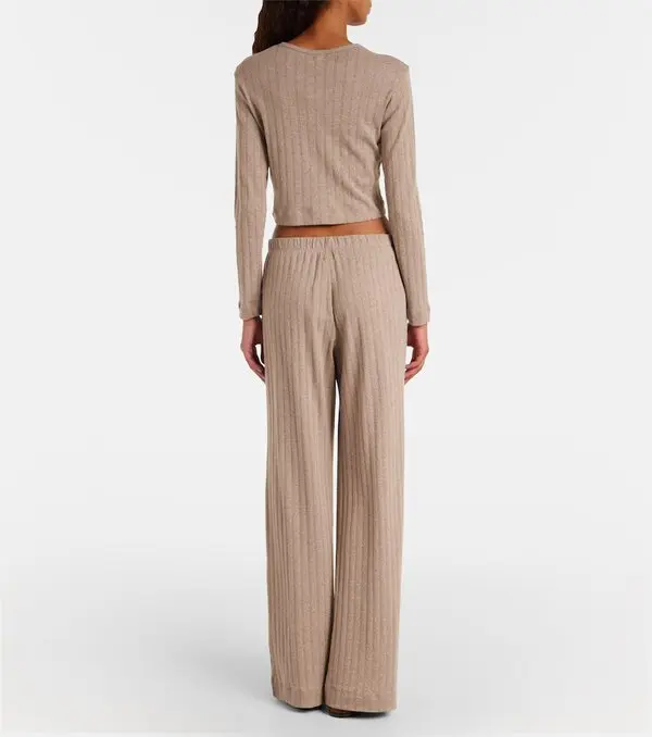 LESET Cropped Pointelle Cotton Cardigan - Beige