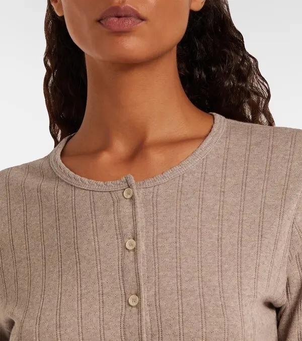 LESET Cropped Pointelle Cotton Cardigan - Beige