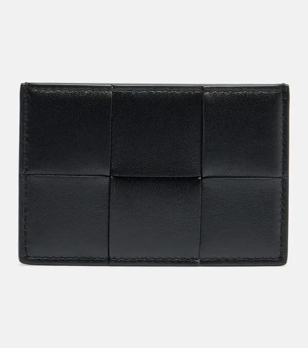 Bottega Veneta Cassette Intreccio Leather Card Holder - Black