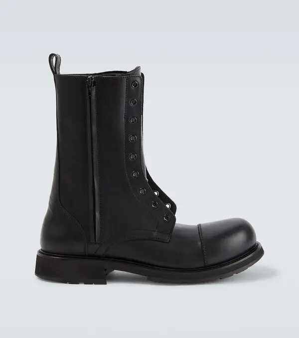 Balenciaga Truck Leather Combat Boots - Black