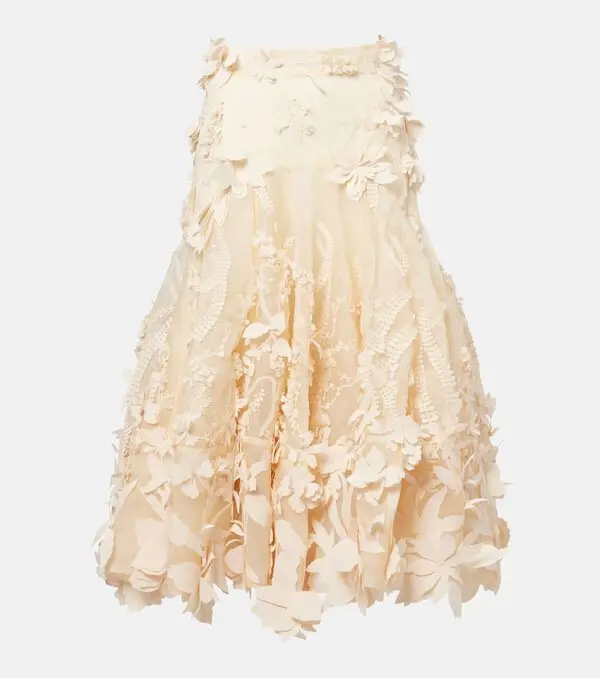 Zimmermann Hypnotic Floral-appliqué Silk Midi Skirt - Beige