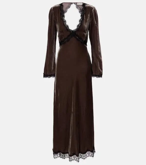 Rixo Alesha Lace-trimmed Velvet Midi Dress - Brown