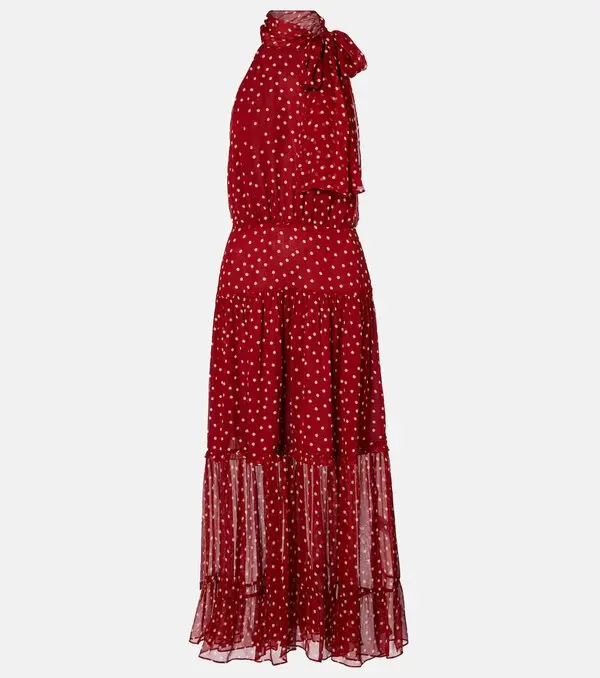 Rixo Abi Polka-dot Chiffon Midi Dress - Red