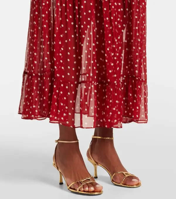 Rixo Abi Polka-dot Chiffon Midi Dress - Red