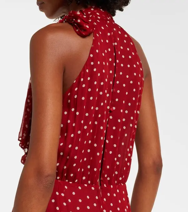 Rixo Abi Polka-dot Chiffon Midi Dress - Red